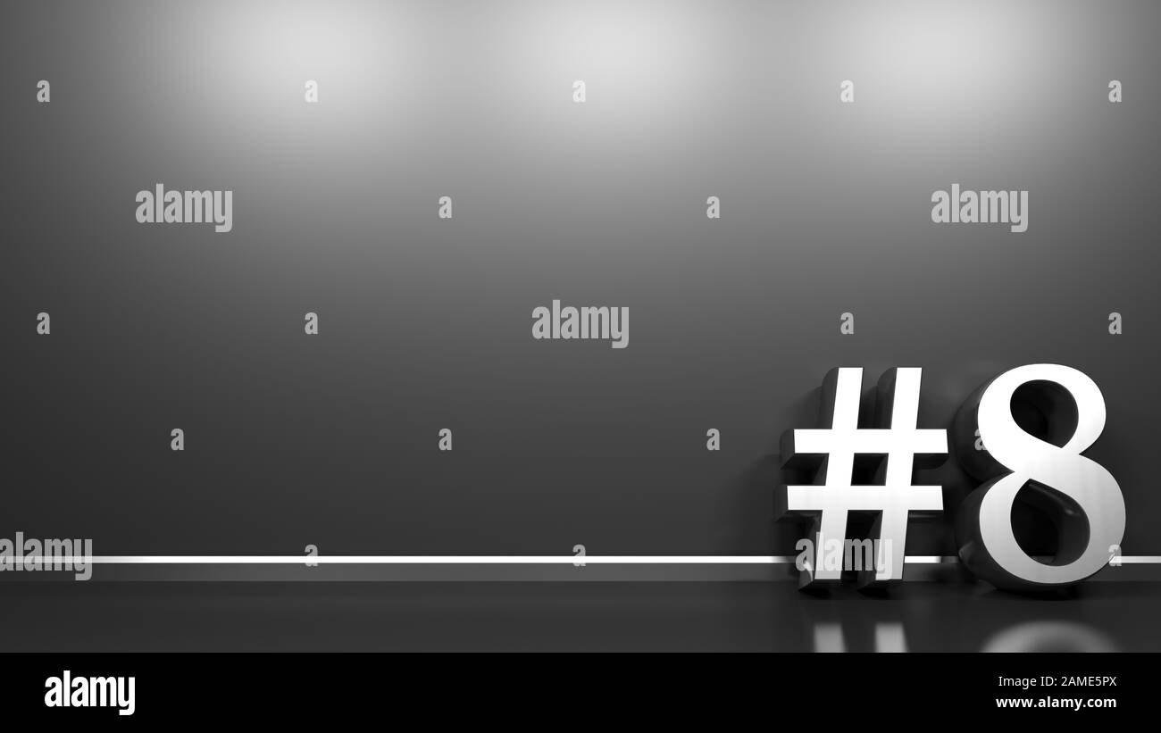 Black glossy background wall with satin chrome metallic Number Eight ...