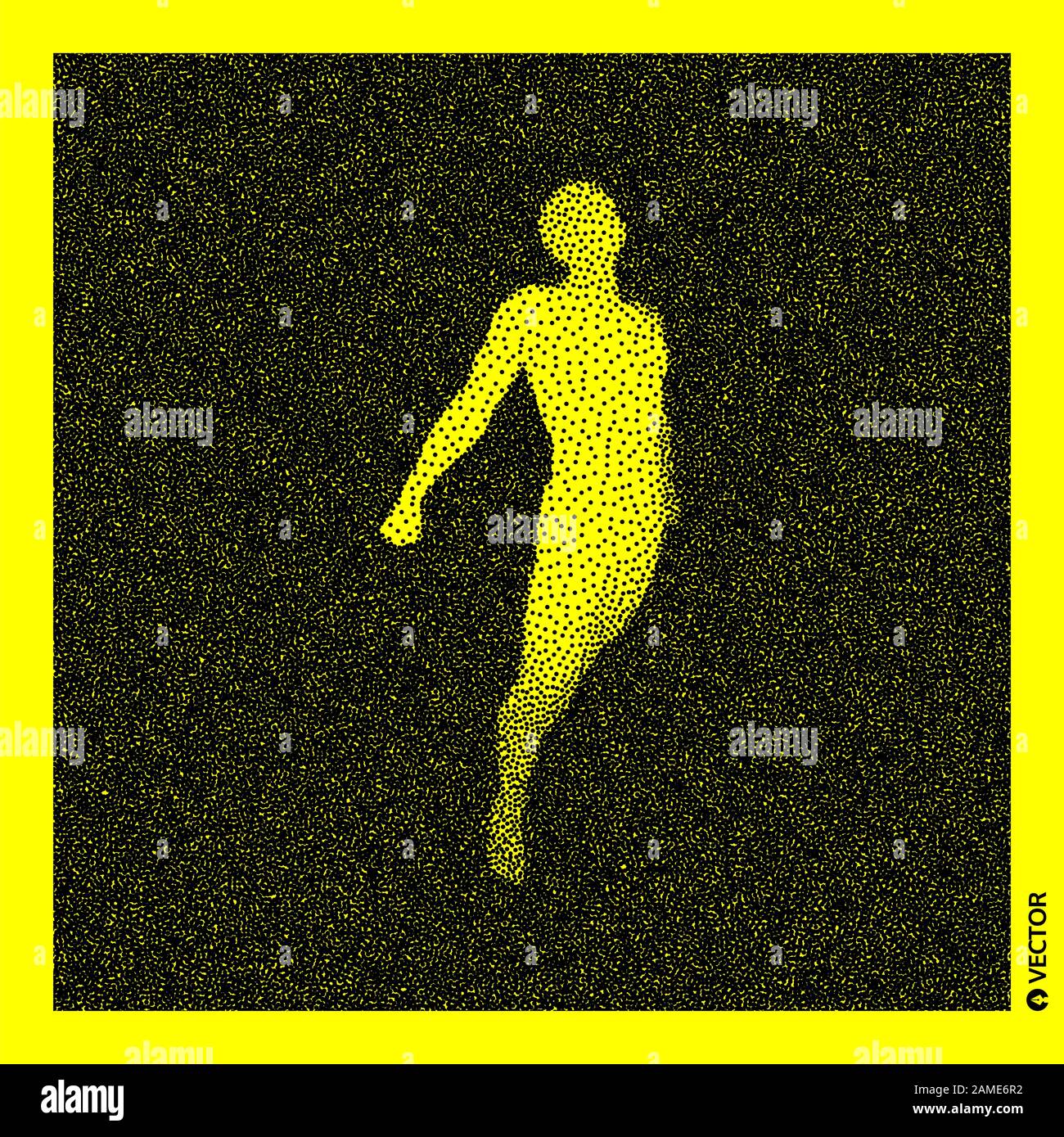 Jumping man. 3D Human Body Model. Black and yellow grainy design ...