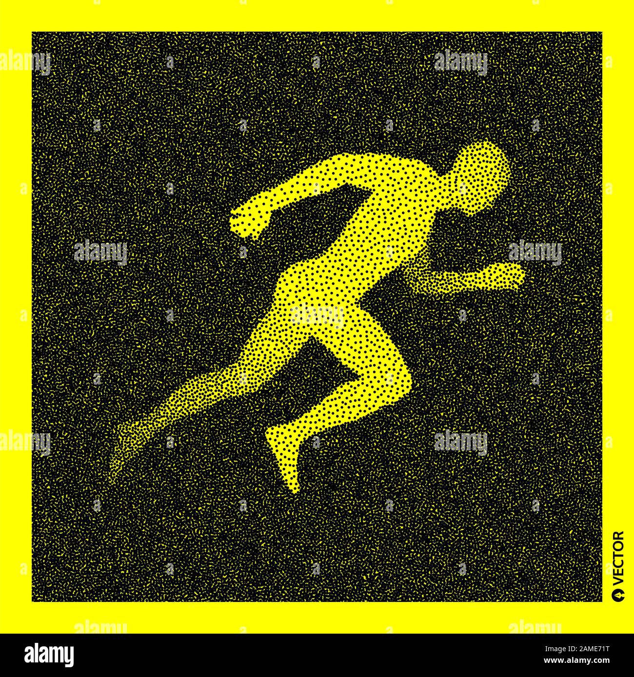 Running man. 3D Human Body Model. Black and yellow grainy design ...