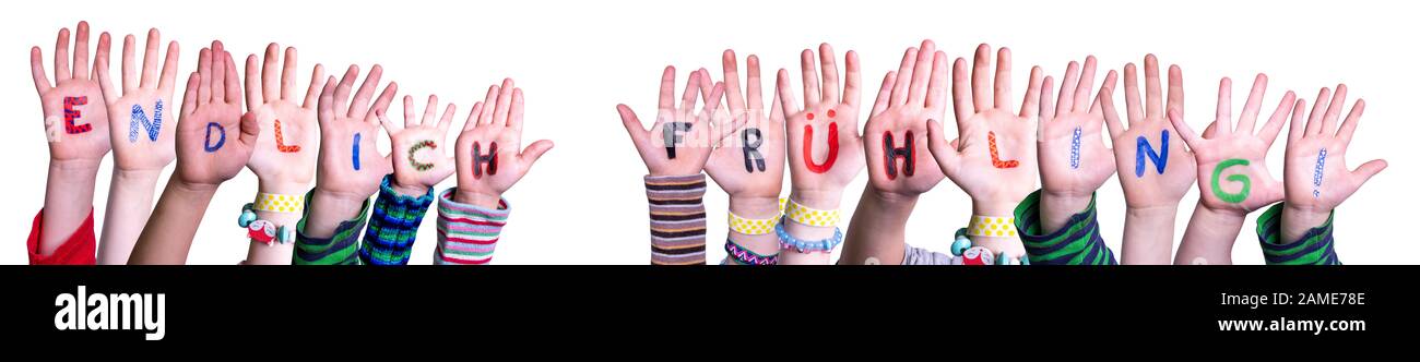 Children Hands Building Colorful German Word Endlich Fruehling Means ...