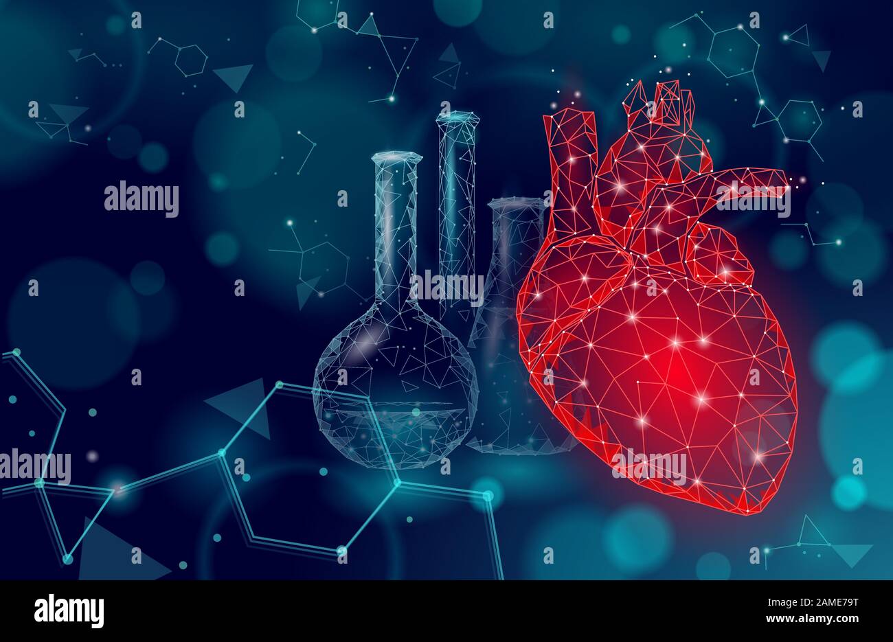 Heart science glass 3d medicine low poly concept. Triangle red pharmacy ...