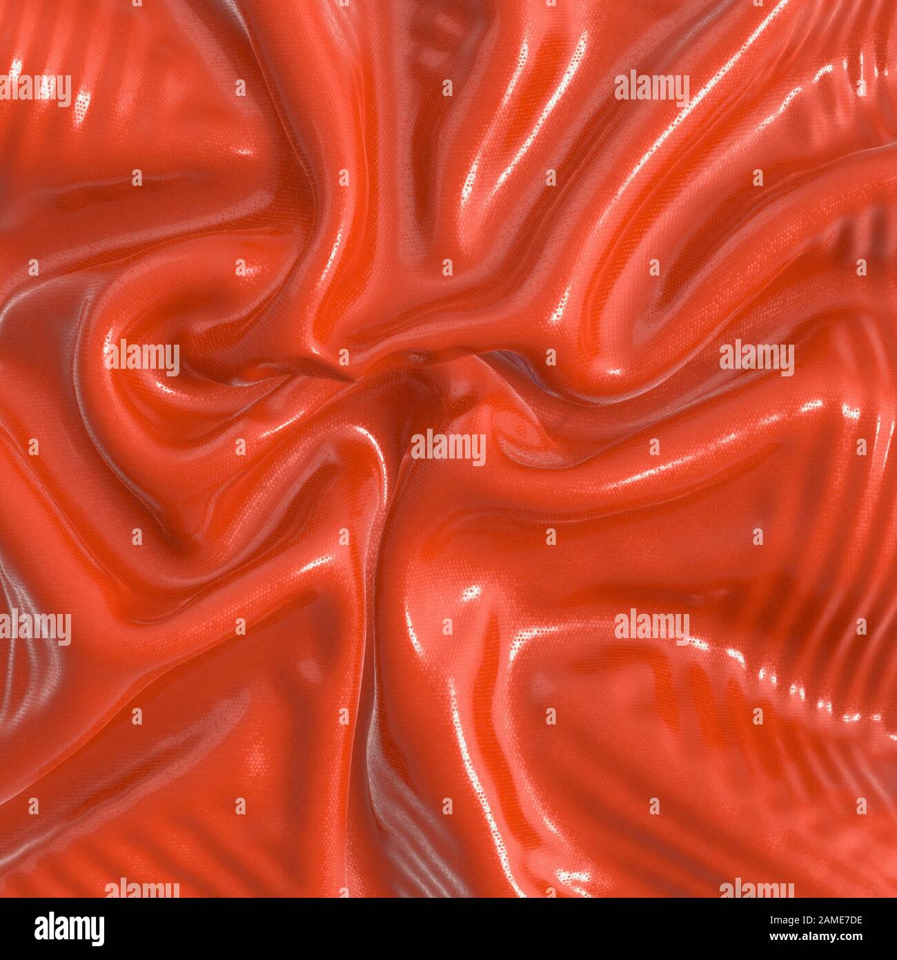 Abstract and shiny red luxury silk cloth in shape of liquid wave with ...