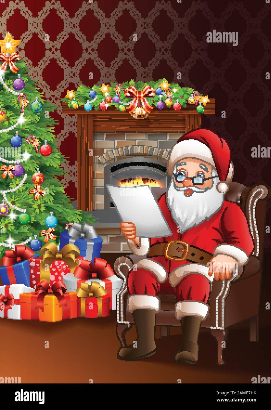 Reading by fireplace Stock Vector Images - Alamy