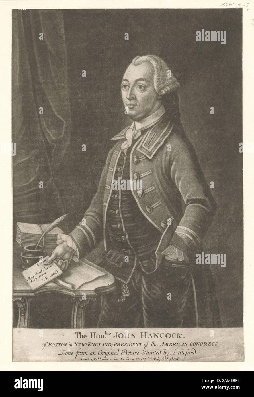 The Honble John Hancock Printmakers include Valentine Green, Henry ...