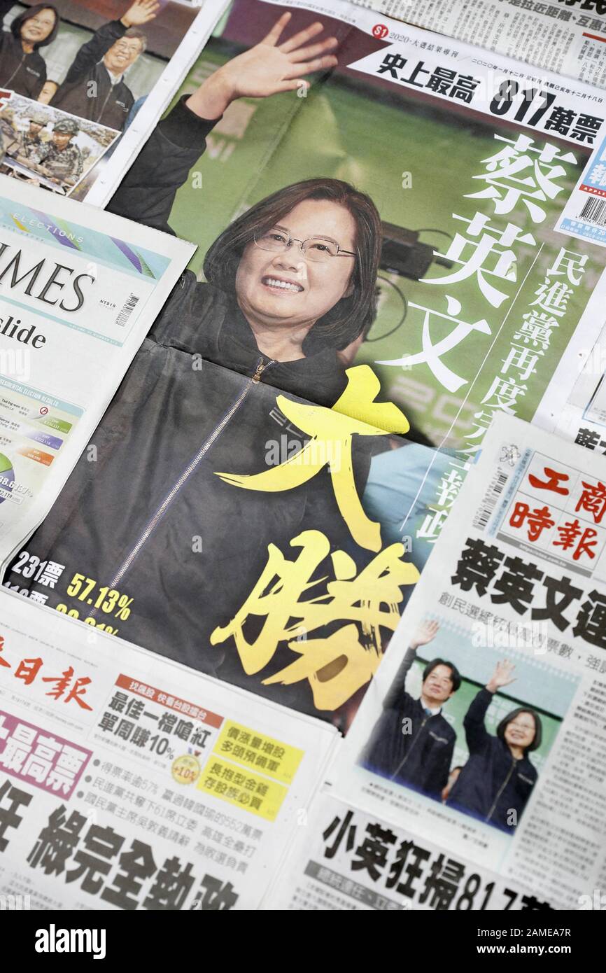 Photo taken Jan. 12, 2020, in Taipei, shows the day's editions of ...