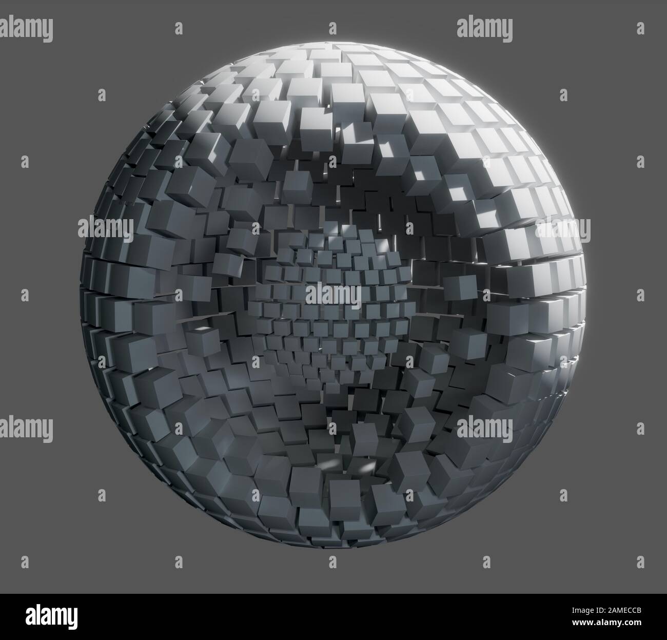 Abstract technology sphere consist of small cubes. 3D illustration ...