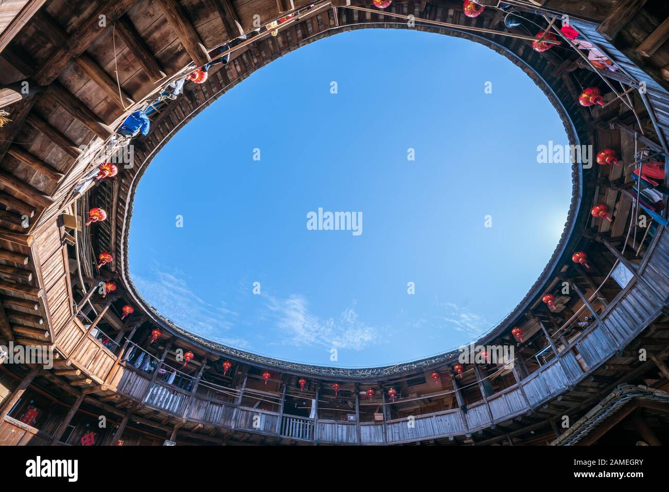 Traditional Chinese earth buildings of Hakka, the interior fo famous ...