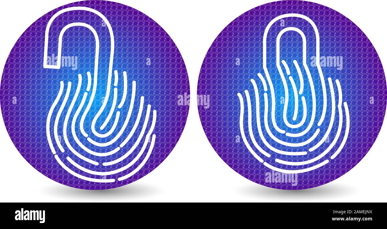 fingerprint lock and unlock icon Stock Photo - Alamy