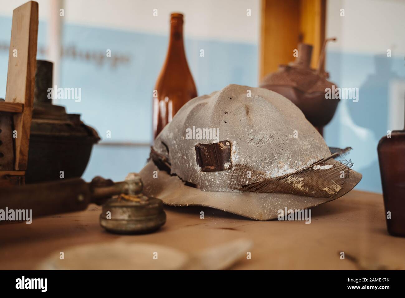 historic old helmet of diamond or gold mineworkers Stock Photo - Alamy