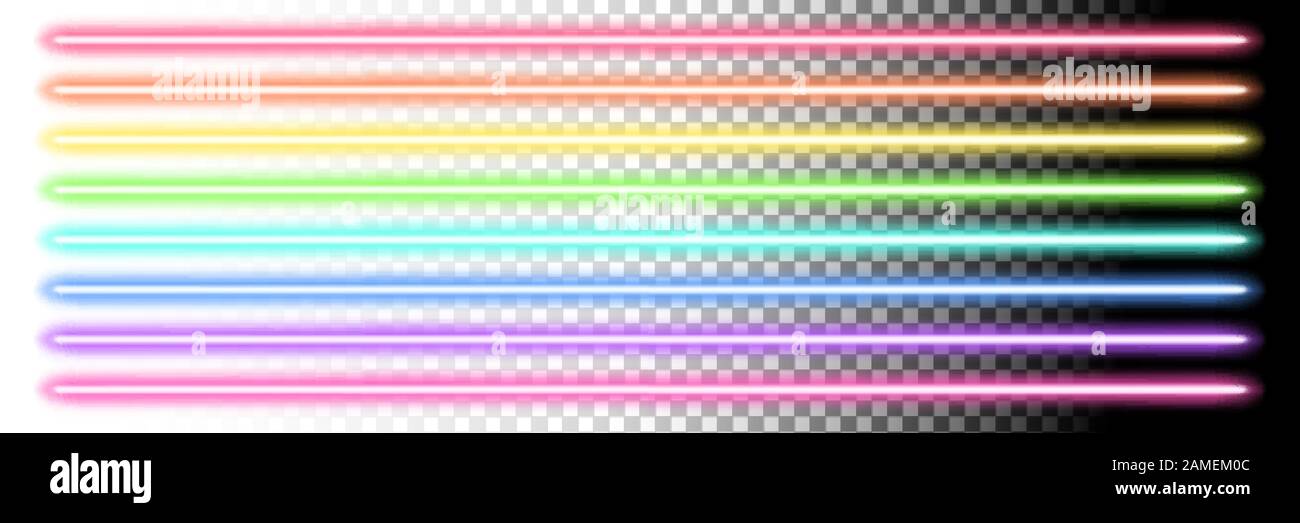 Neon glow sticks. Fluorescent laser line lights and disco lamps Stock ...