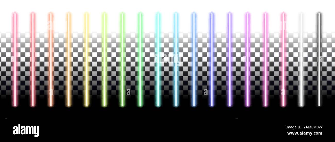 Neon glow sticks. Fluorescent laser line lights and disco lamps Stock ...