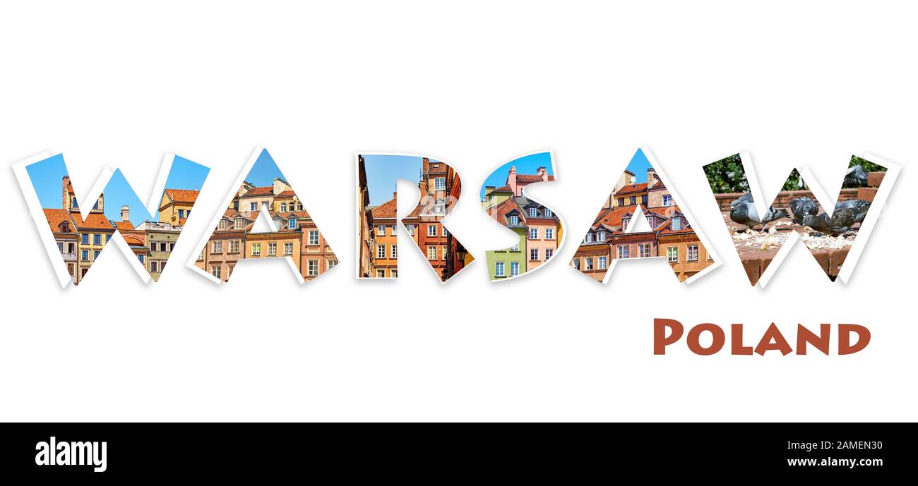 Warsaw sign made up of photographs of various popular places in this ...