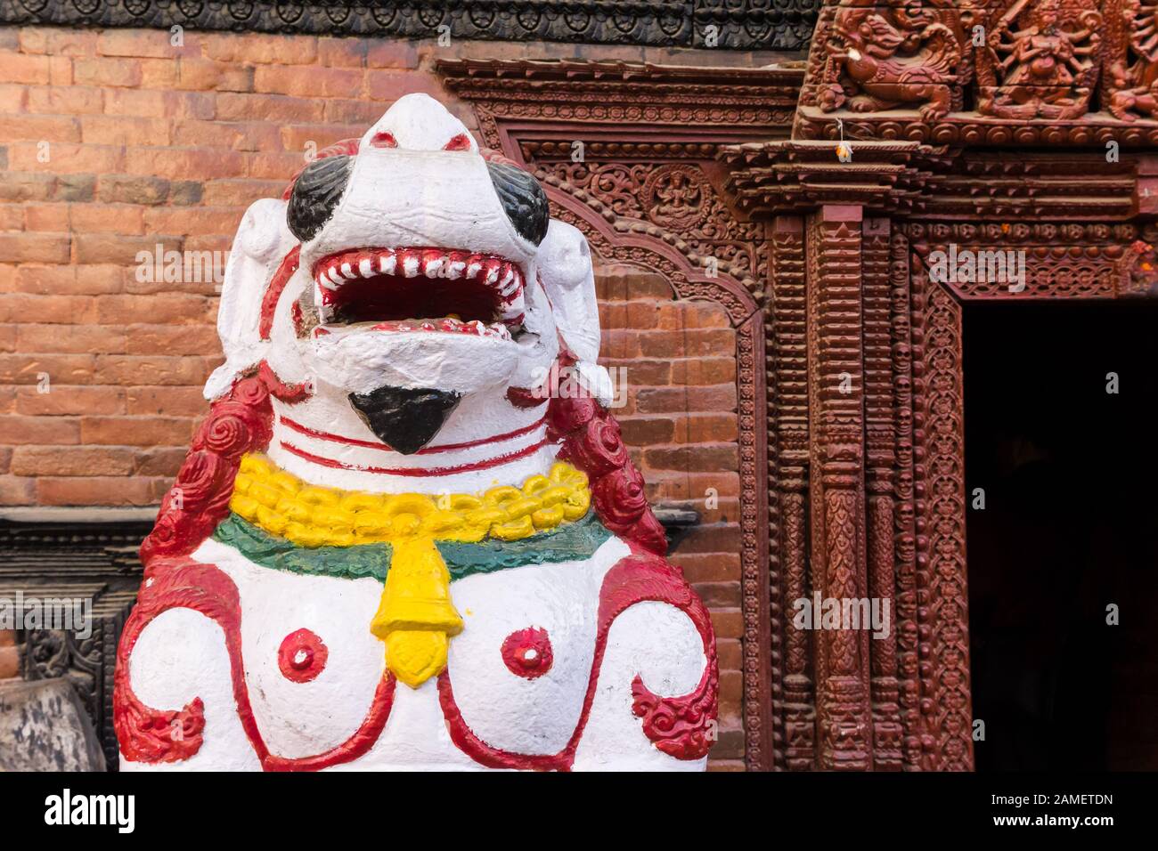 Colorful Buddhist sculpture at the Durbar square in Kathmandu, Nepal ...