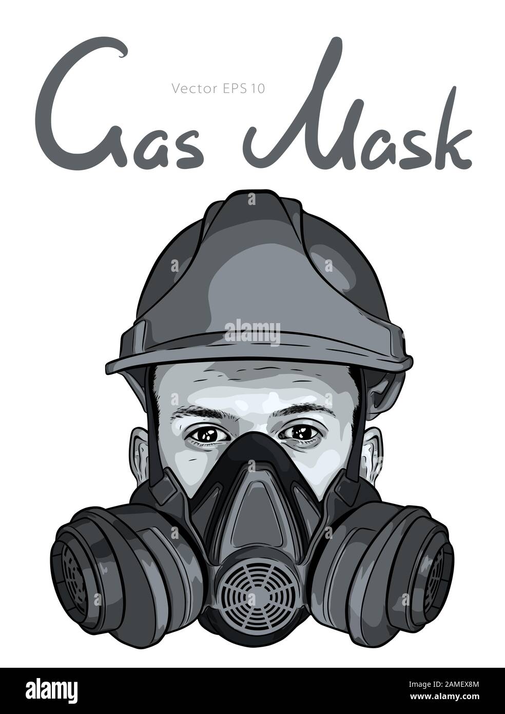Human face with gas mask and hard hat vector sketch Stock Vector Image ...