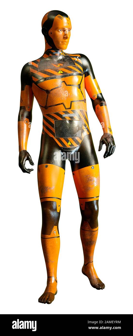 3D rendering of a male security robot isolated on white background ...