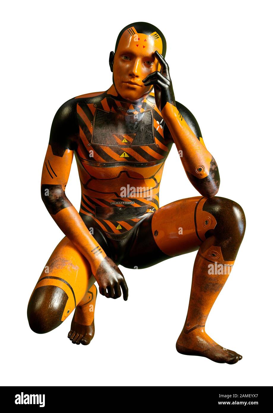 3D rendering of a male security robot isolated on white background ...