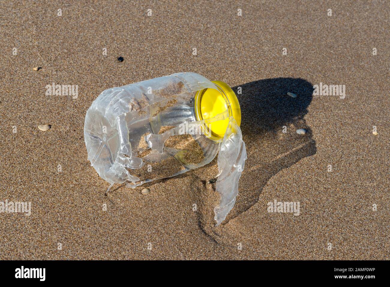 Plastic trashes on the beautiful sandy beach Stock Photo - Alamy