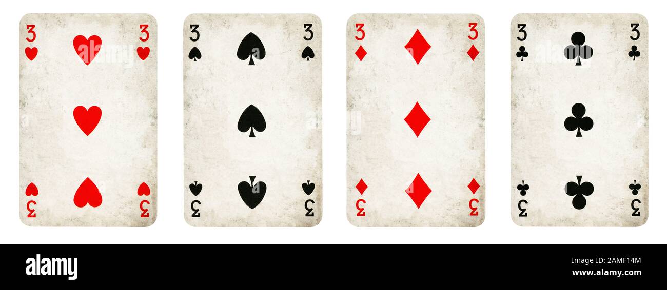 Four Playing Cards Isolated on White Background, Showing Three from ...