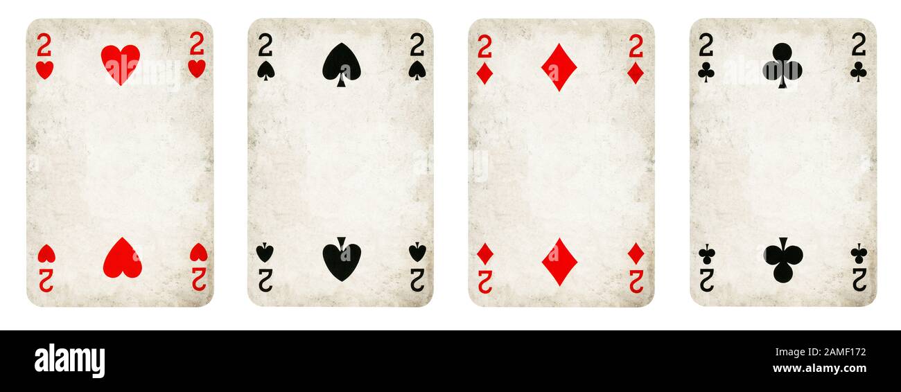Four Playing Cards Isolated on White Background, Showing Two from Each ...