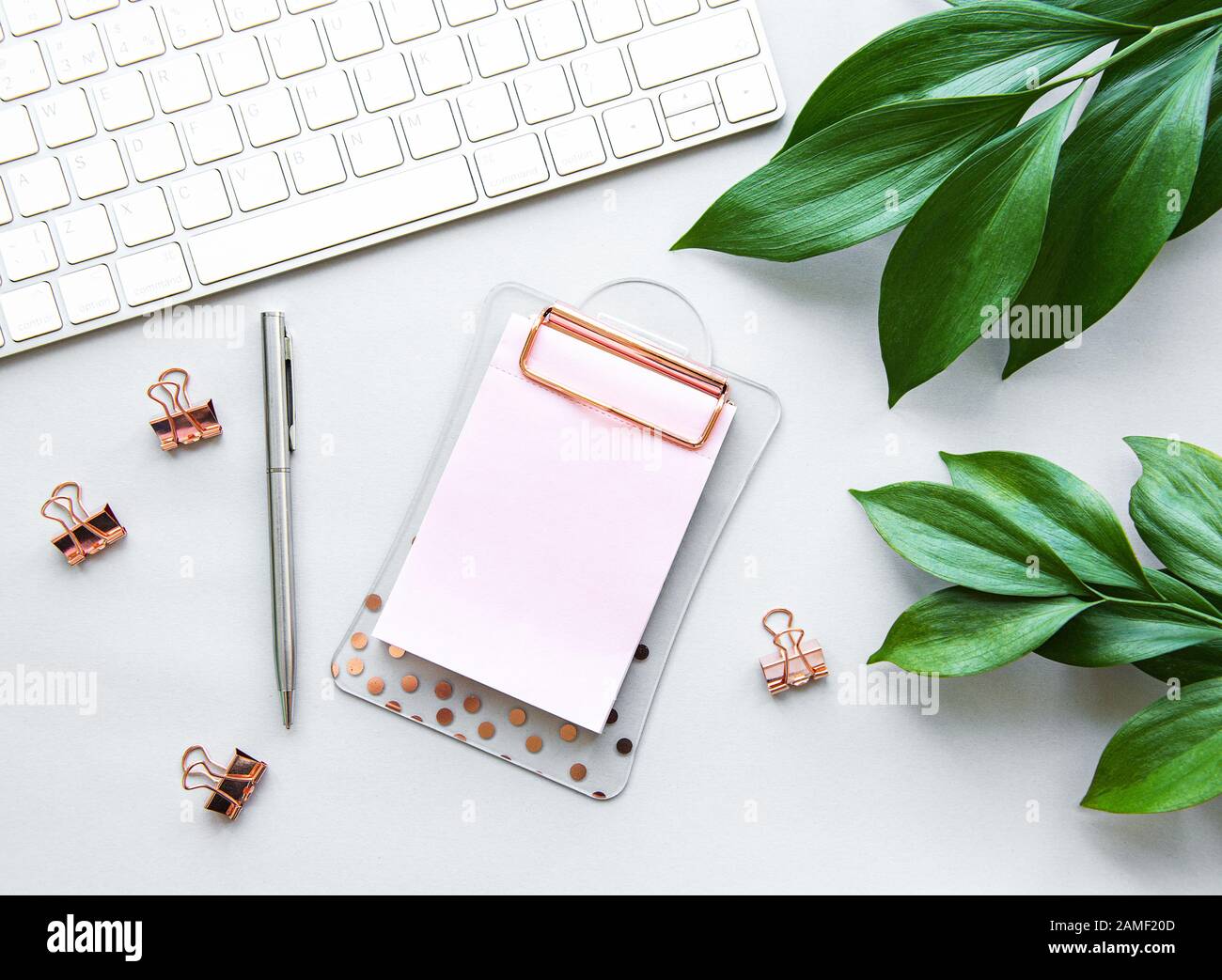 Office desk working space - Flat lay top view mockup photo of working ...