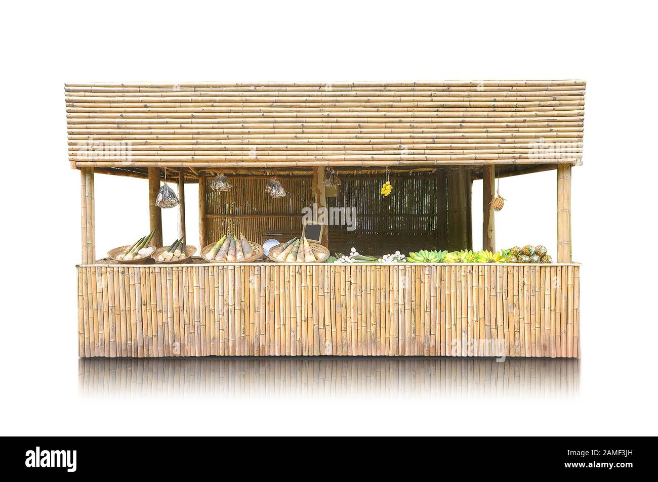 Exotic tropical retail kiosk with fruits and vegetables isolated on ...