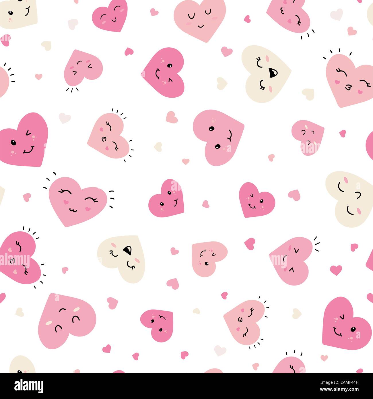 Cute hand drawn hearts seamless pattern, fun comic heart background ...