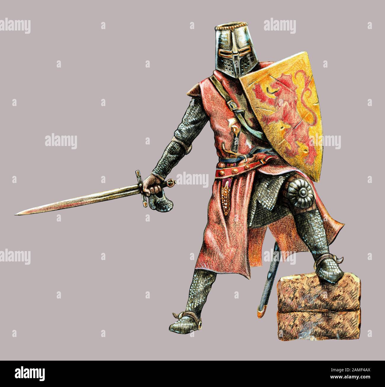 Medieval knight attack illustration. Battle with Johanniter knight ...