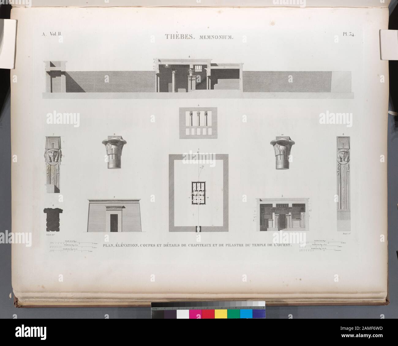Thèbes Memnonium (Ramesseum) Plan, élévation, coupes et détails de ...