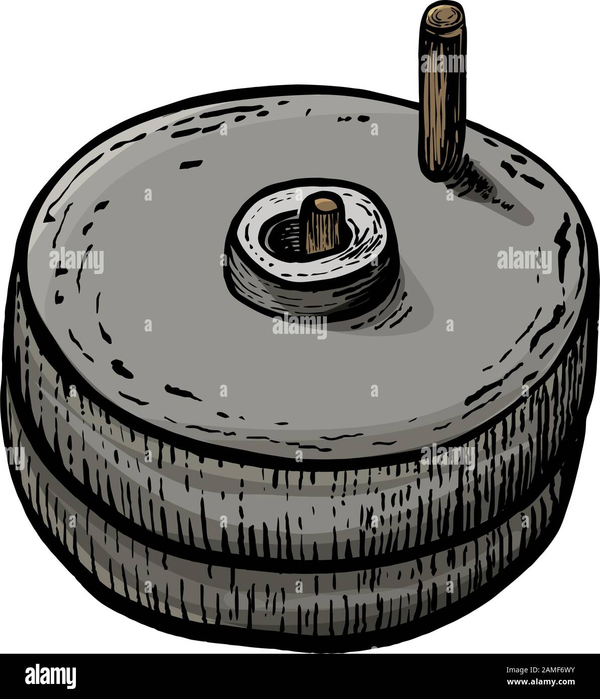 Hand millstones for grain with handle holder. Vintage. Hand realistic ...