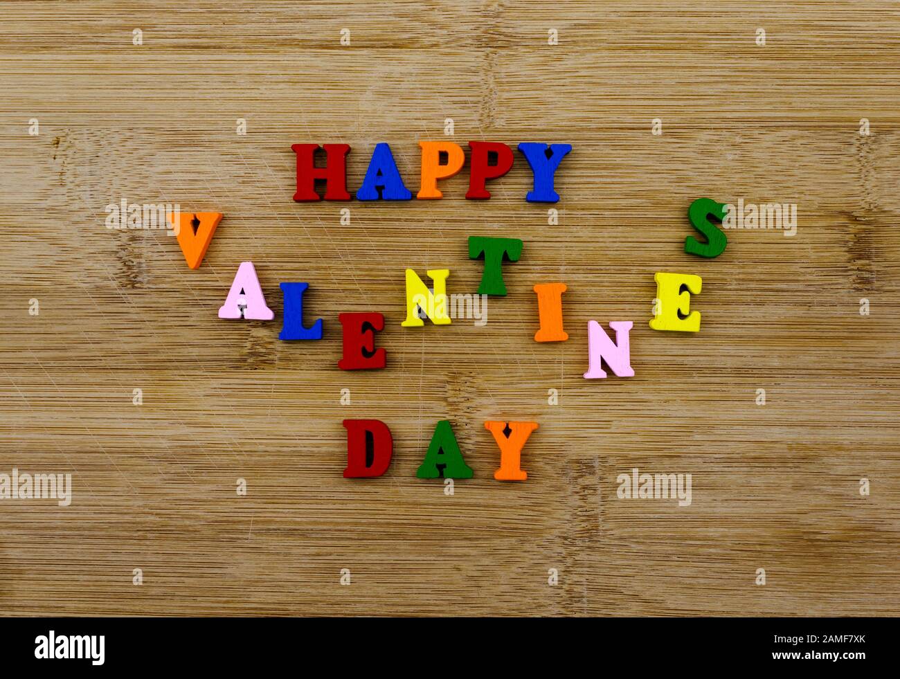 Bright multicolored alphabet wooden letters text words Happy Valentines ...