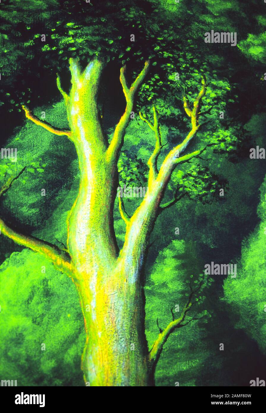 Green Gold Trunk Branches and Leaves of a Magical Oak Tree, Detail ...