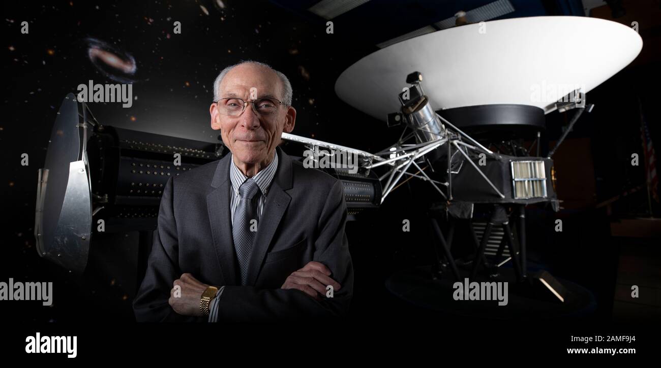 Dr. Ed Stone at JPL in California with a model of the Voyger spacecraft ...