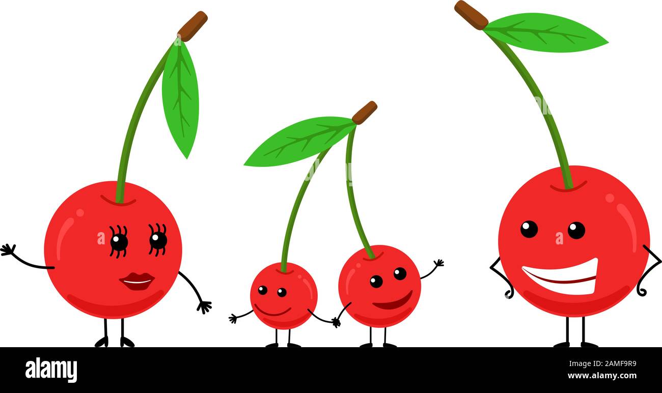 Happy family cute cartoon cherry character set. Funny mother father and ...