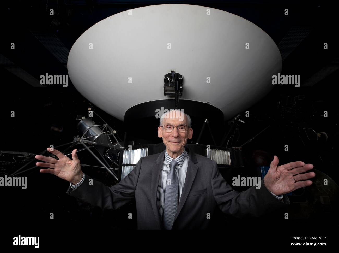 Dr. Ed Stone at JPL in California with a model of the Voyger spacecraft ...