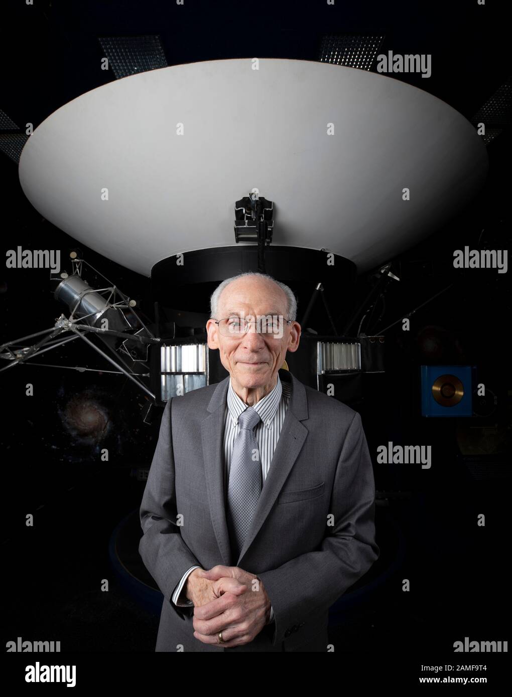 Dr. Ed Stone at JPL in California with a model of the Voyger spacecraft ...