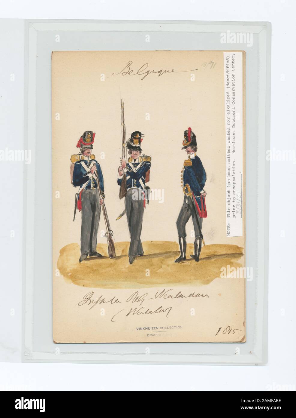 Three soldiers in uniform - Blue jackets with white and gold accents ...