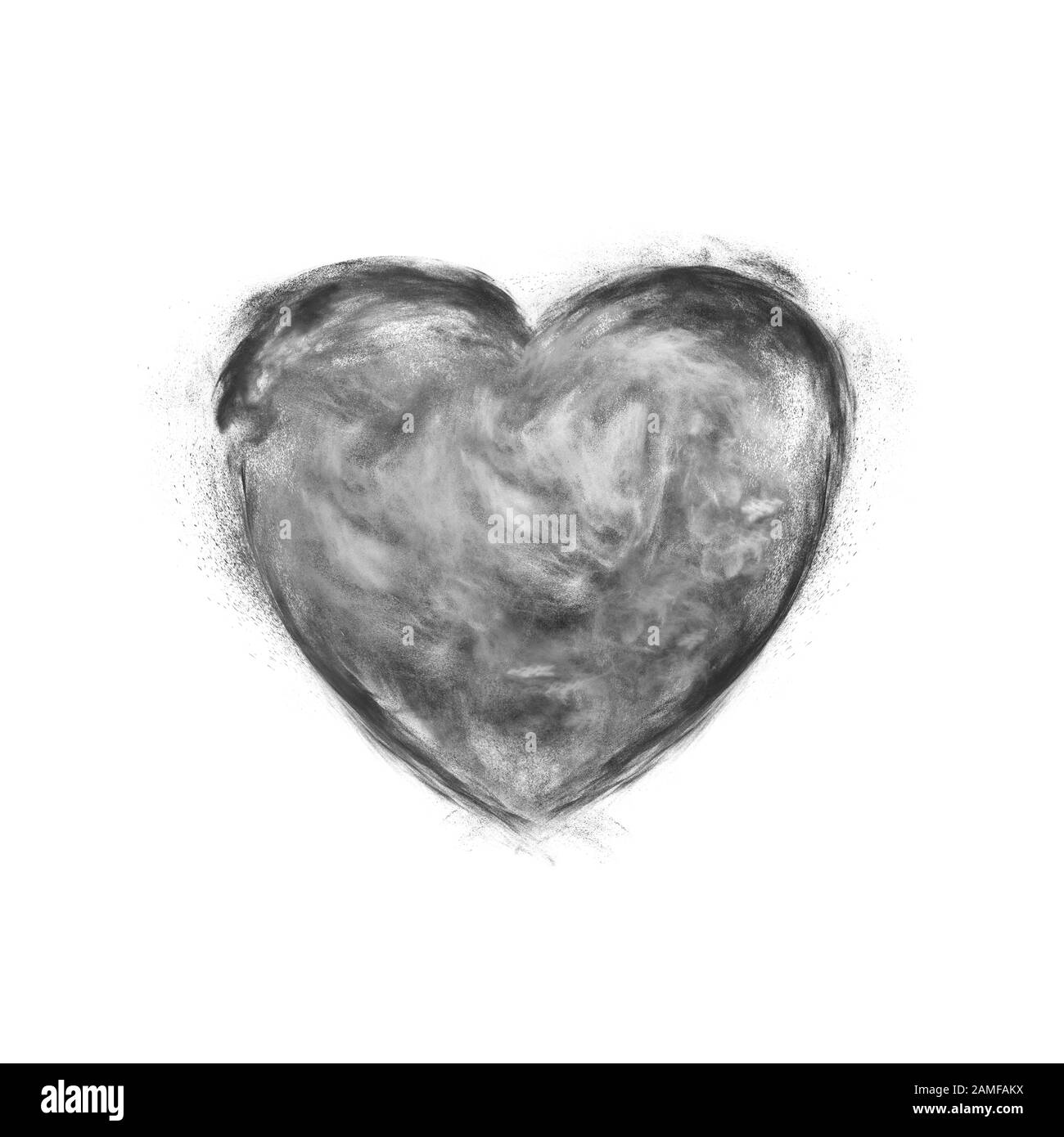 Freeze motion of black heart powder shape on a white background with ...