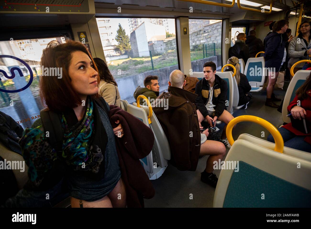 People with no pants ride in the subway.The annual No Pants Subway Ride ...