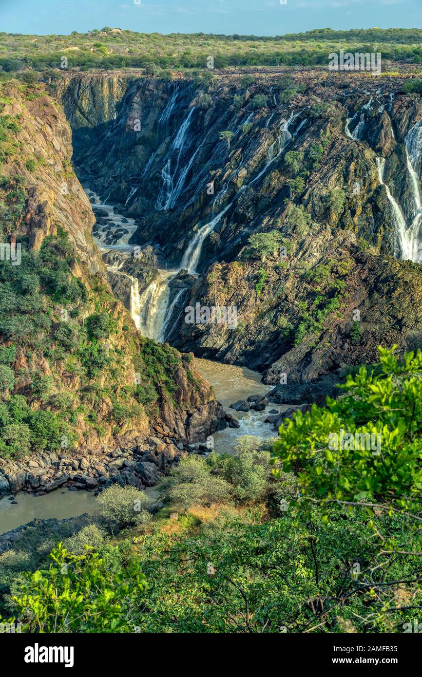 landscape of Ruacana Falls on the Kunene River in Northern Namibia and ...