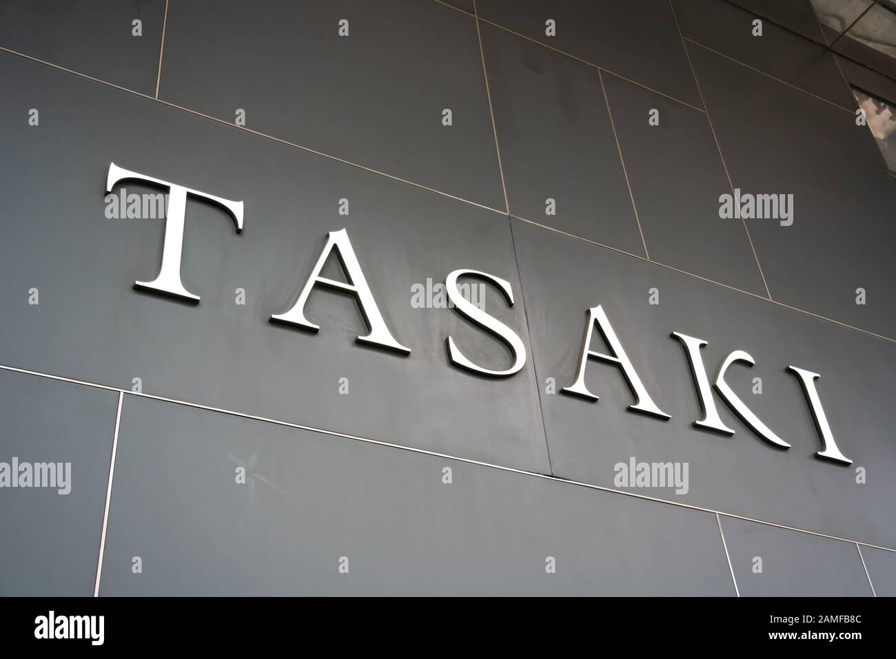 Japanese international pearl and diamond jeweler Tasaki logo seen in ...