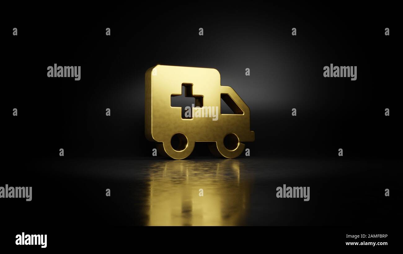 gold metal symbol of ambulance 3D rendering with blurry reflection on ...