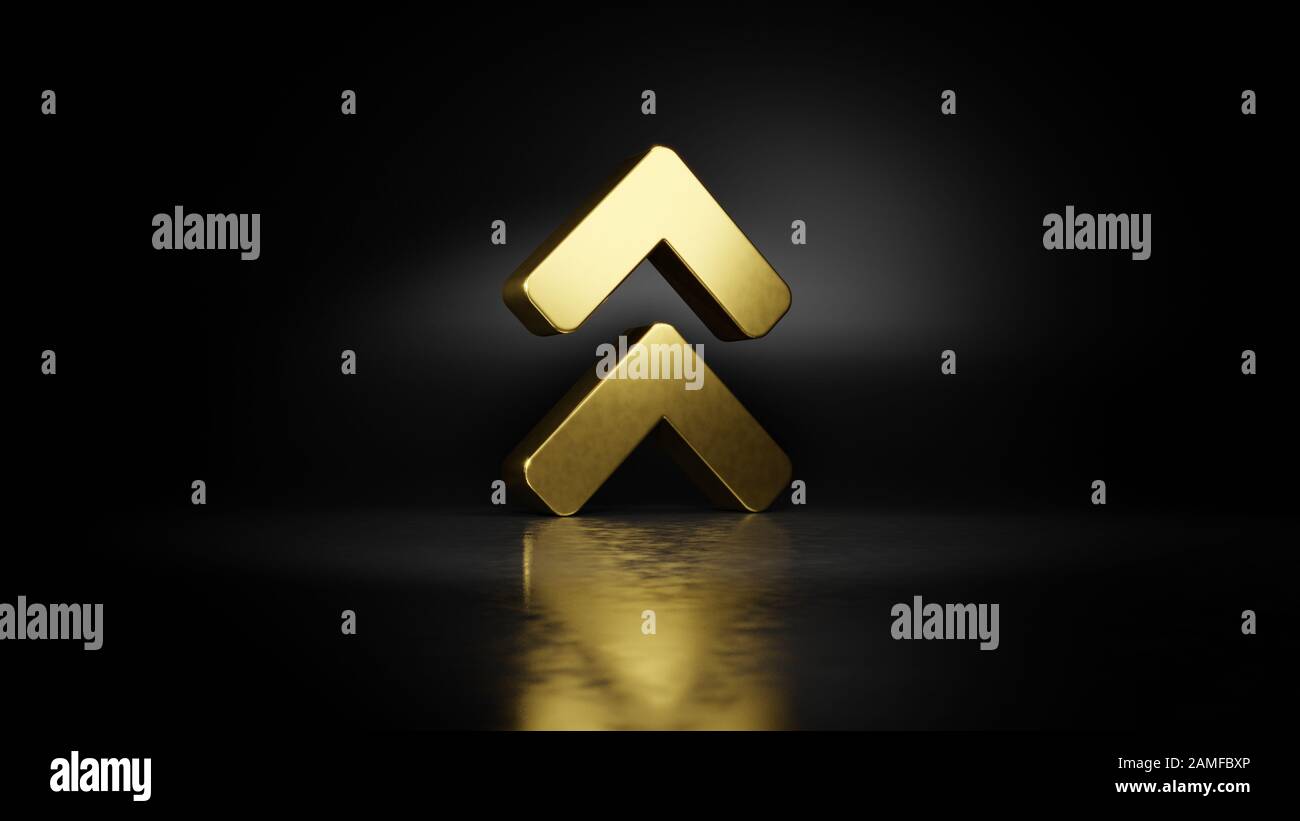 gold metal thick symbol of angle double arrow up with rounded corner 3D ...