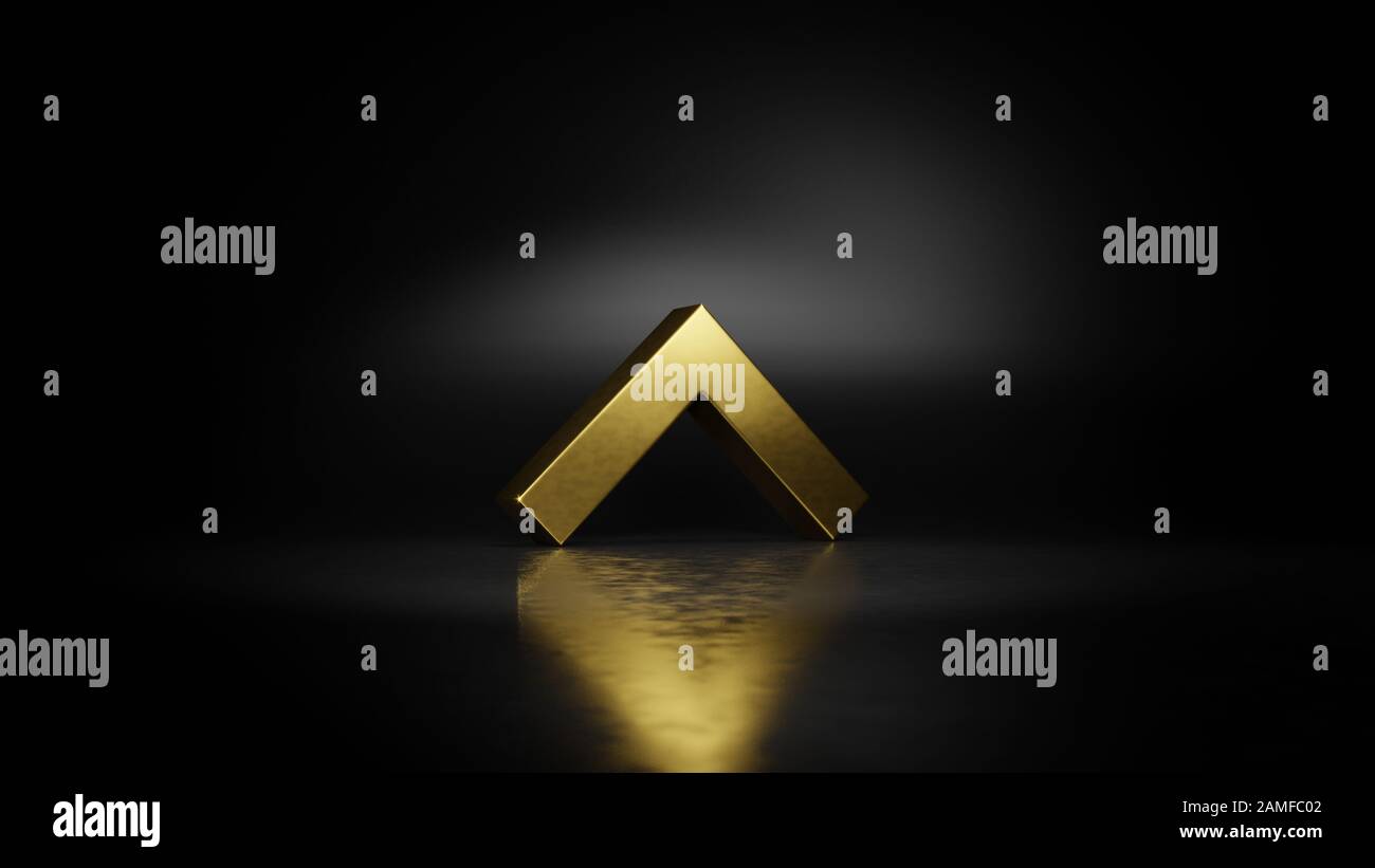 gold metal symbol of simple open up arrow 3D rendering with blurry ...