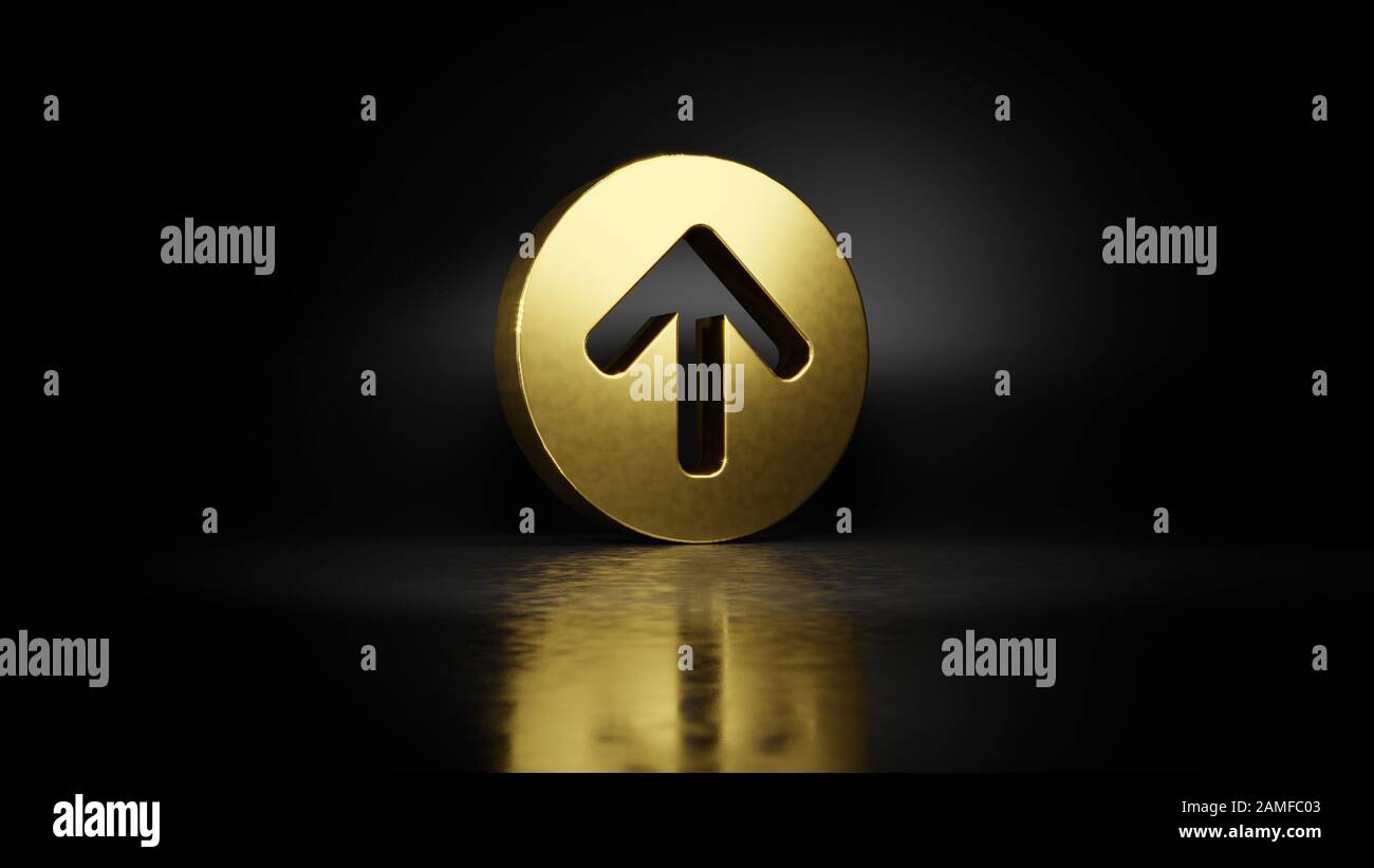 gold metal symbol of open down rounded arrow in circle 3D rendering ...