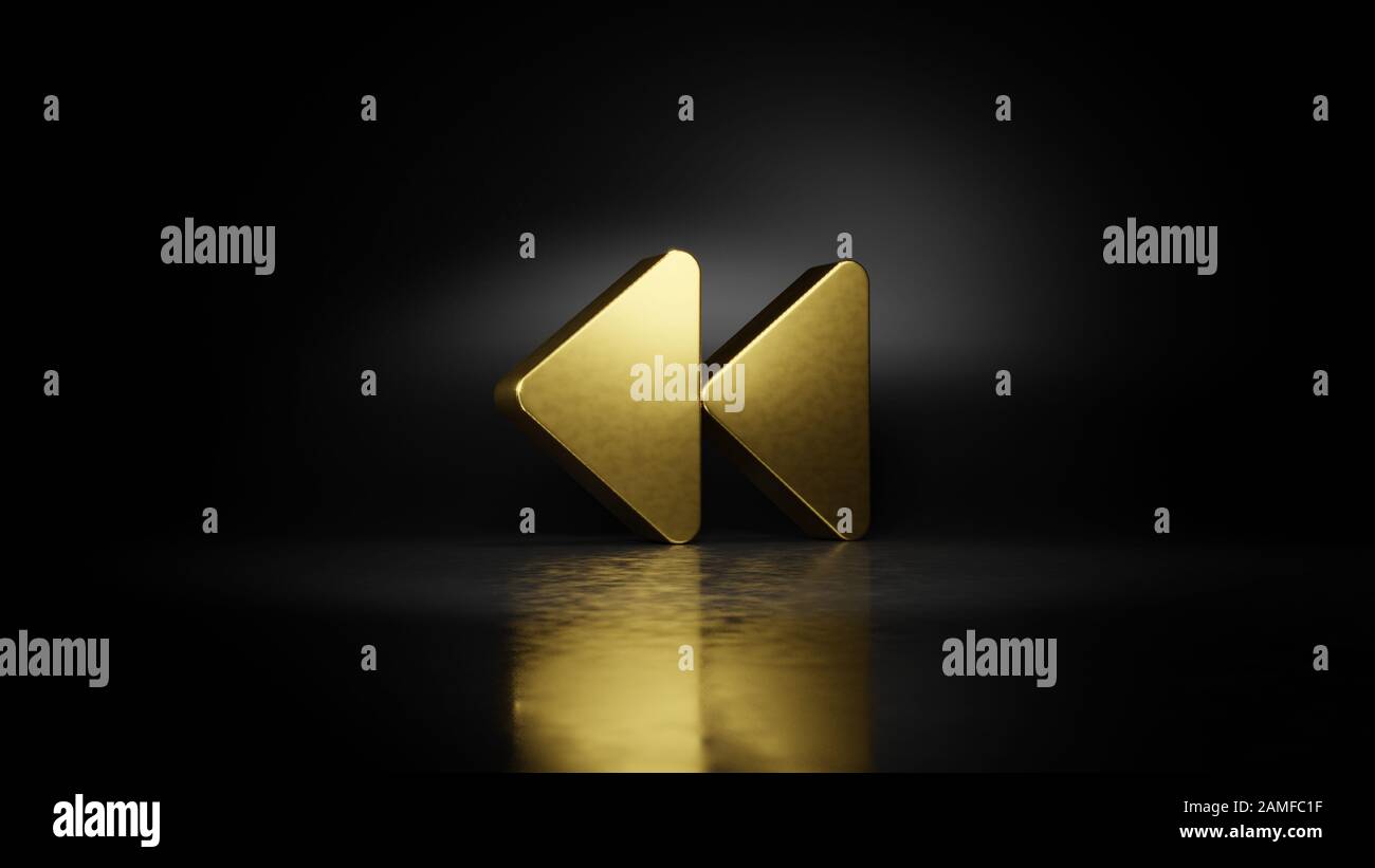 gold metal symbol of double fast backward left triangle rounded arrows ...