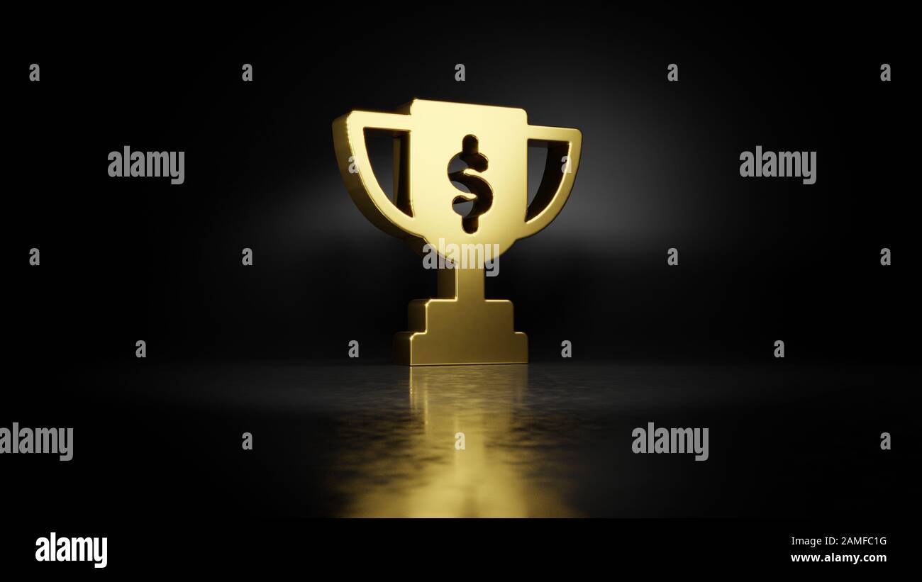 gold metal symbol of award cup with dollar sign 3D rendering with ...