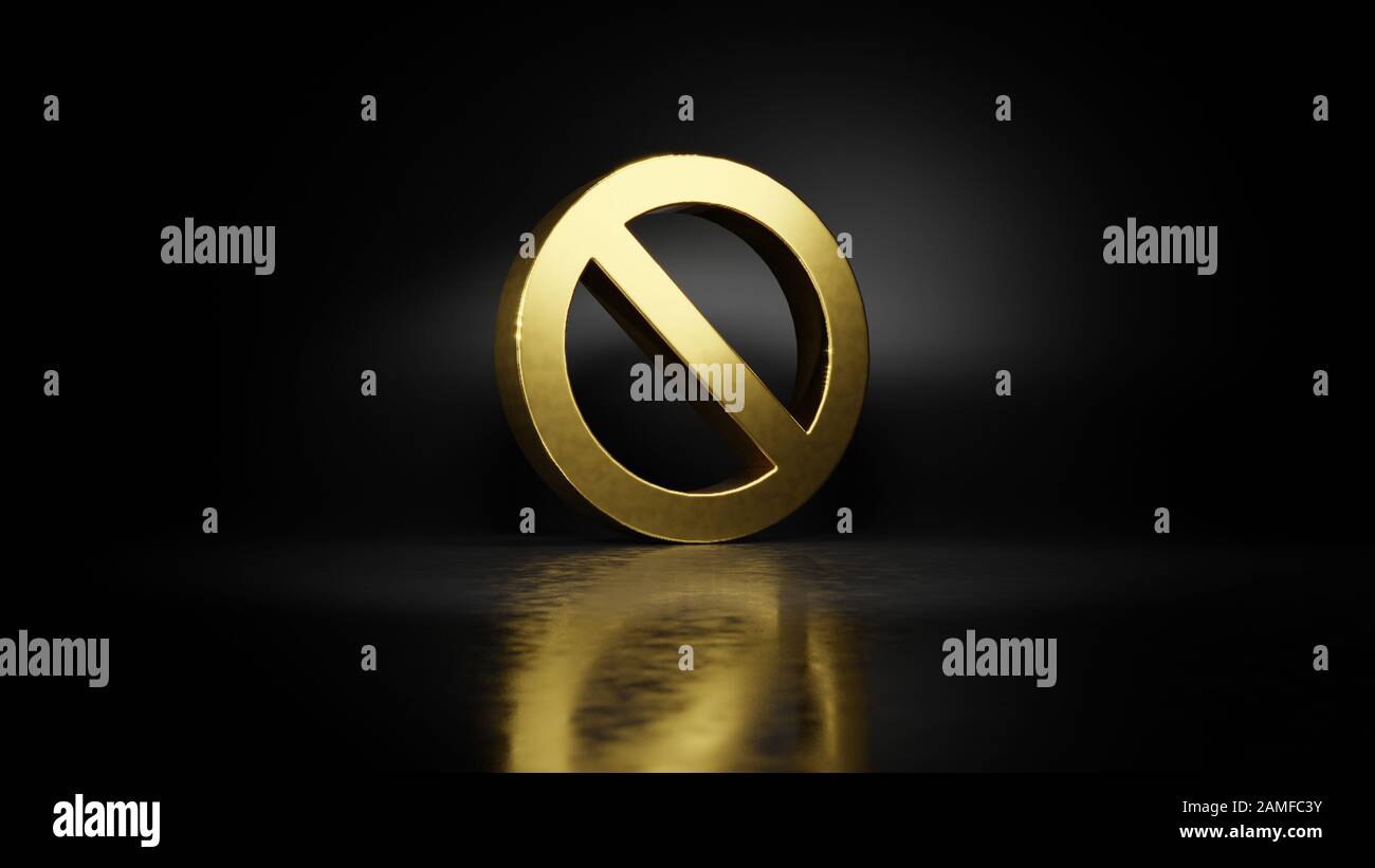 gold metal symbol of circle ban sign 3D rendering with blurry ...