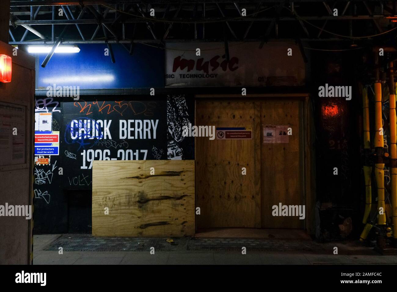 Denmark Street, Also known as Tin Pan Alley, at night. The street, once ...