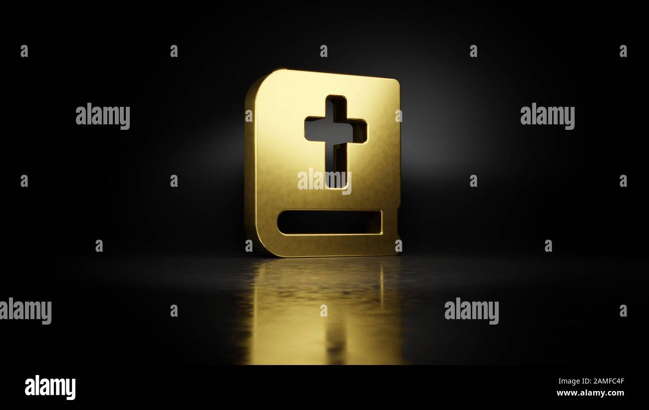 gold metal symbol of bible 3D rendering with blurry reflection on floor ...