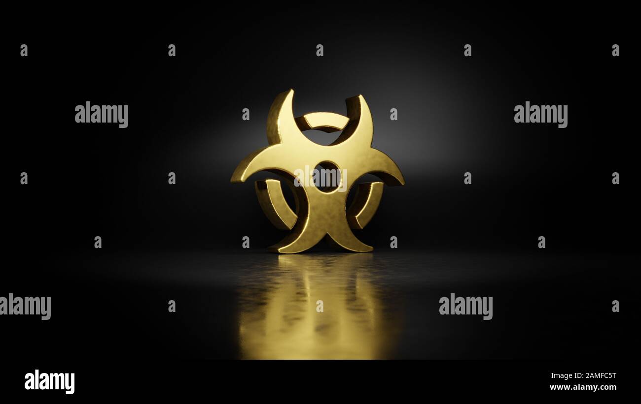 gold metal symbol of biohazard sign 3D rendering with blurry reflection ...
